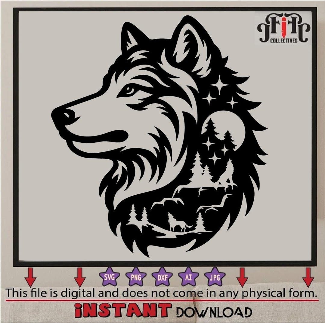 Wolf Scene Svg | Howling Wolf Clipart | Mountain Scene Cut File ...