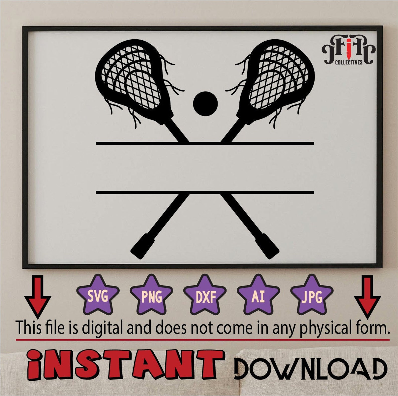 Sports Clipart: Split Crossed Lacrosse Sticks and Ball Space for Name ...