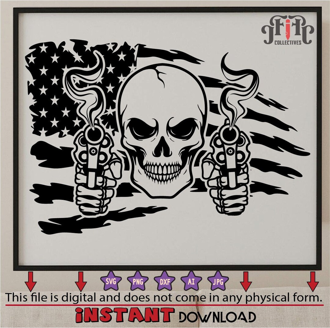 US Skull With Guns Svg Skull SVG skull Cutfile guns Svg Gun Owner Svg ...