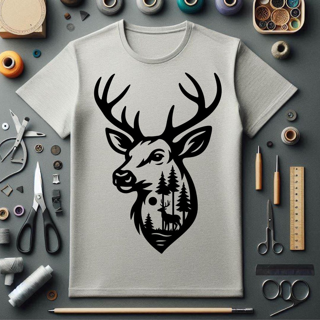 Deer Outdoor Scene SVG | Woodland Nature Silhouette | Rustic Camping ...