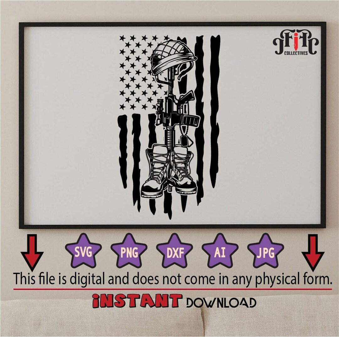 Fallen Soldier Tribute SVG | US Army War Hero Boots Dog Tag Gun Helmet ...
