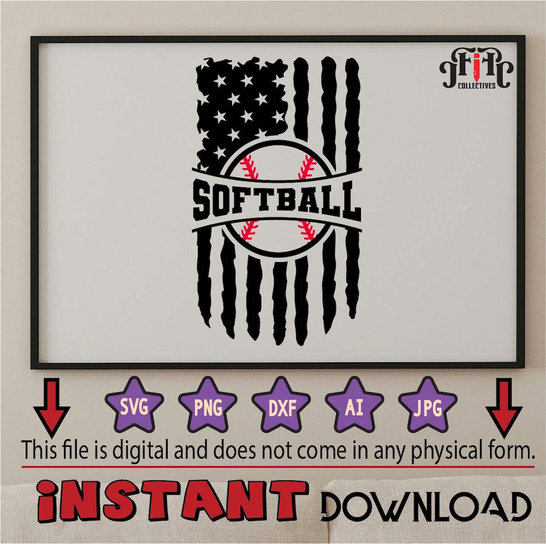 Softball American Flag SVG PNG Softball Clip Art, Softball Shirt ...