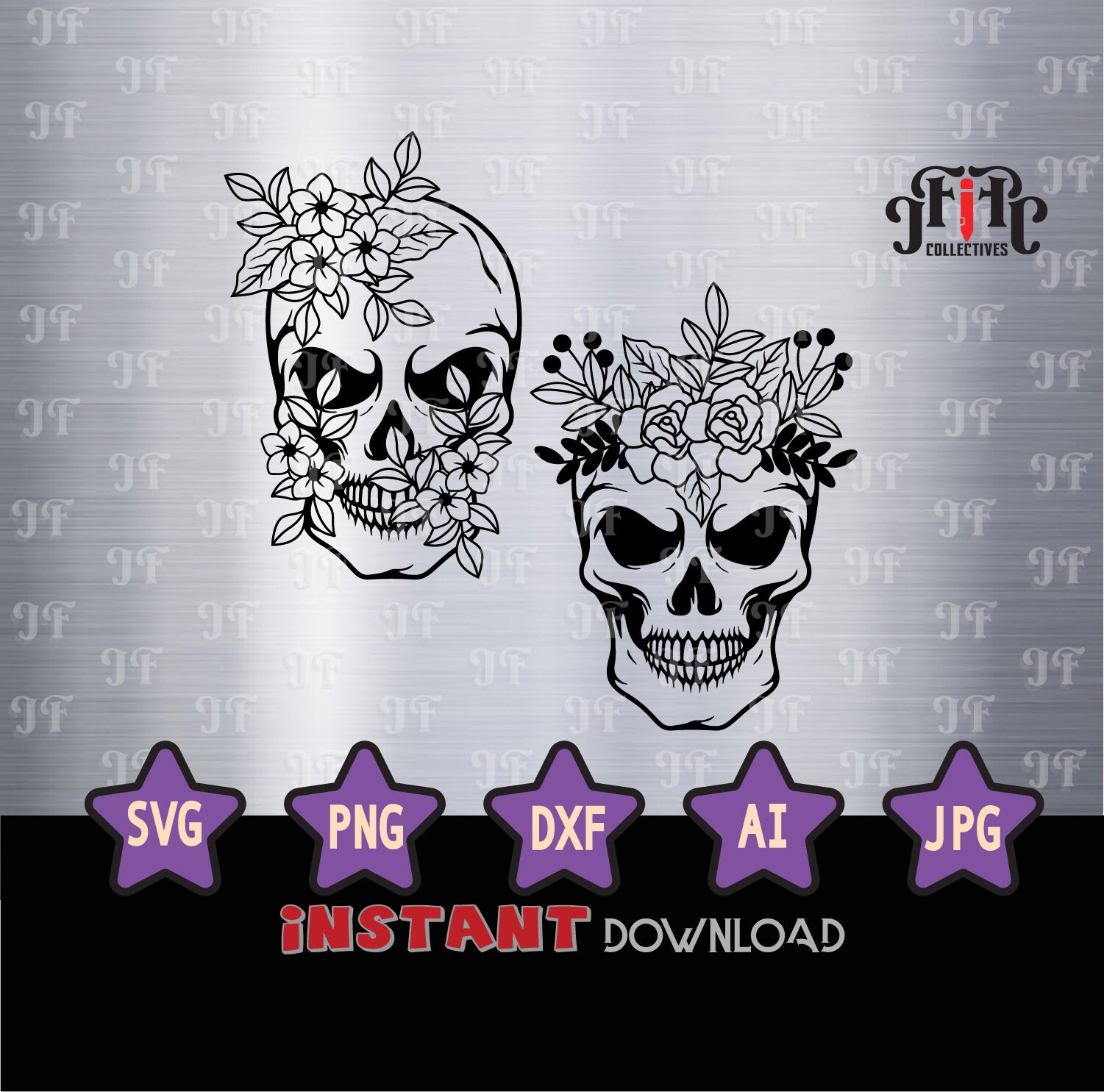 Skull Svg File, Flower Skull Svg, Skull Cut File, Floral Skull Clip Art ...