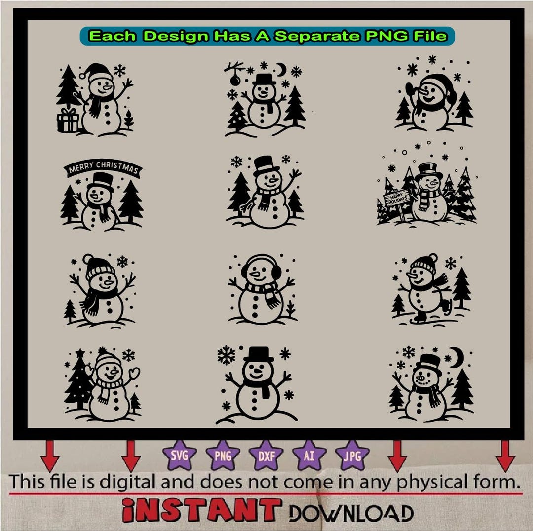 12 Snowman SVG Files, Snowman Faces SVG, Christmas Bundle, Winter ...