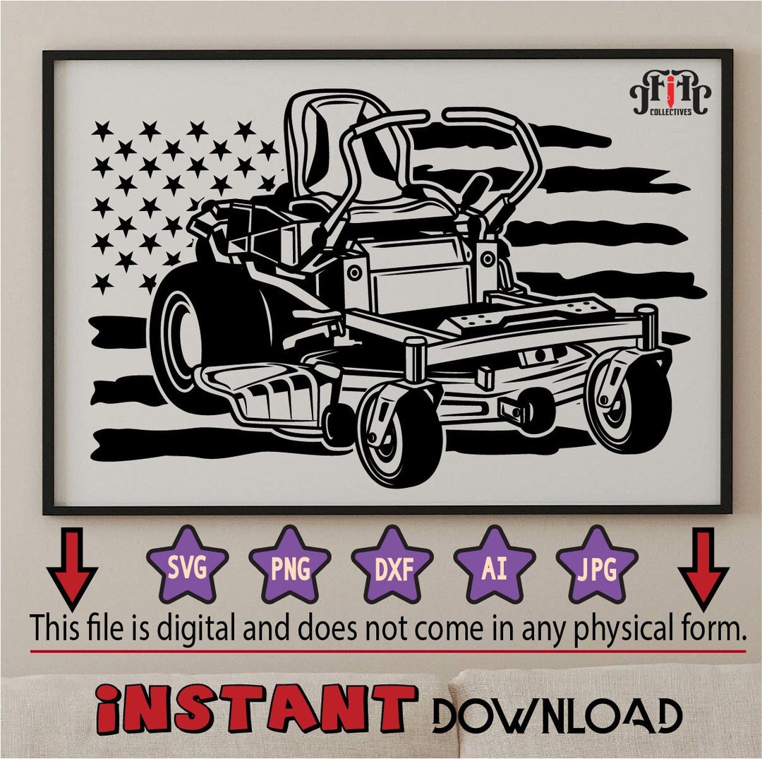 US Lawn Mower Svg, Lawn Mower With Flag Svg, Zero Turn Lawn Mower Svg ...