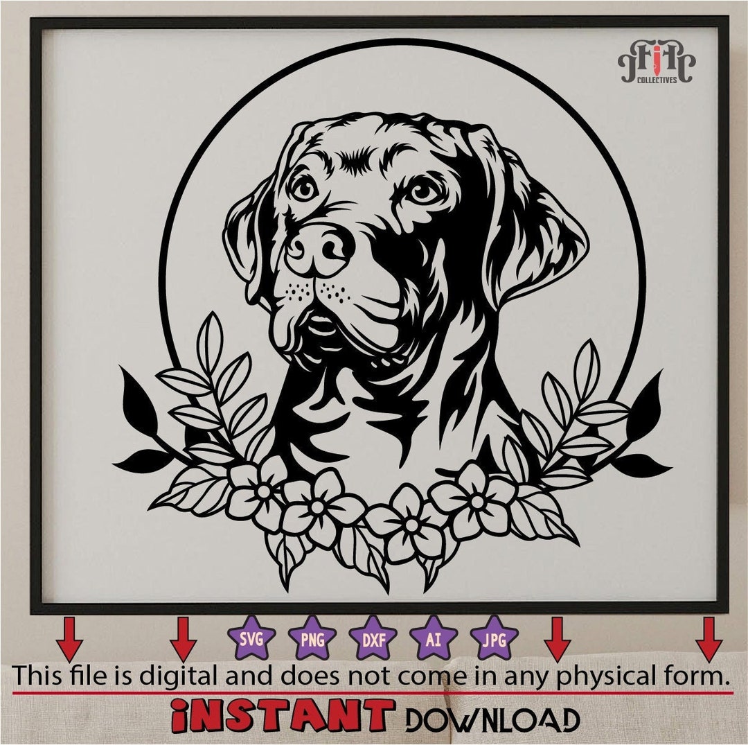 Labrador Svg, Dog Lover Svg, Labrador With Florals Clipart , Labrador ...