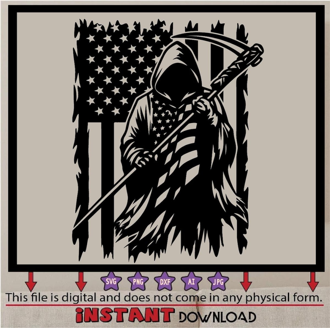 Distressed USA Flag With Grim Reaper Holding a Scythe SVG, Grim Reaper ...