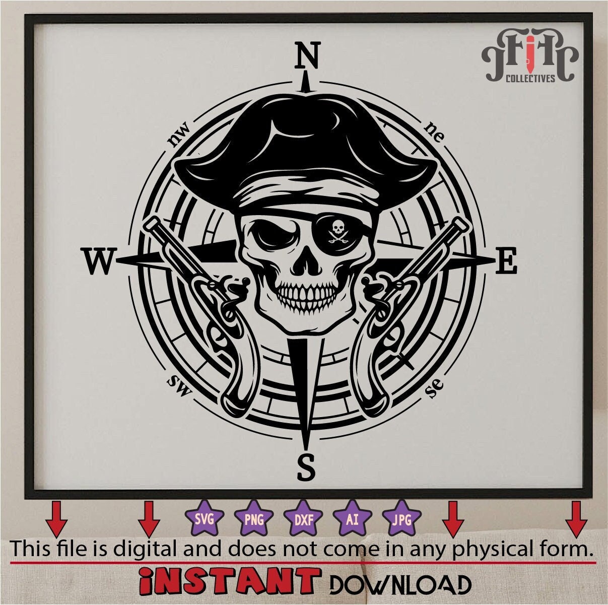 Pirate Compass Svg File Skull Compass Svg Nautical Svg Pirate Svg Wind ...