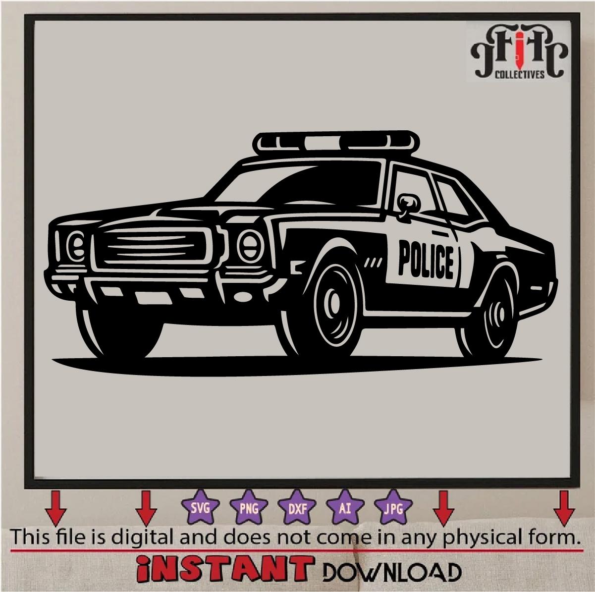 Police Car SVG, Vintage Police Cruiser PNG, Retro Patrol Vehicle ...