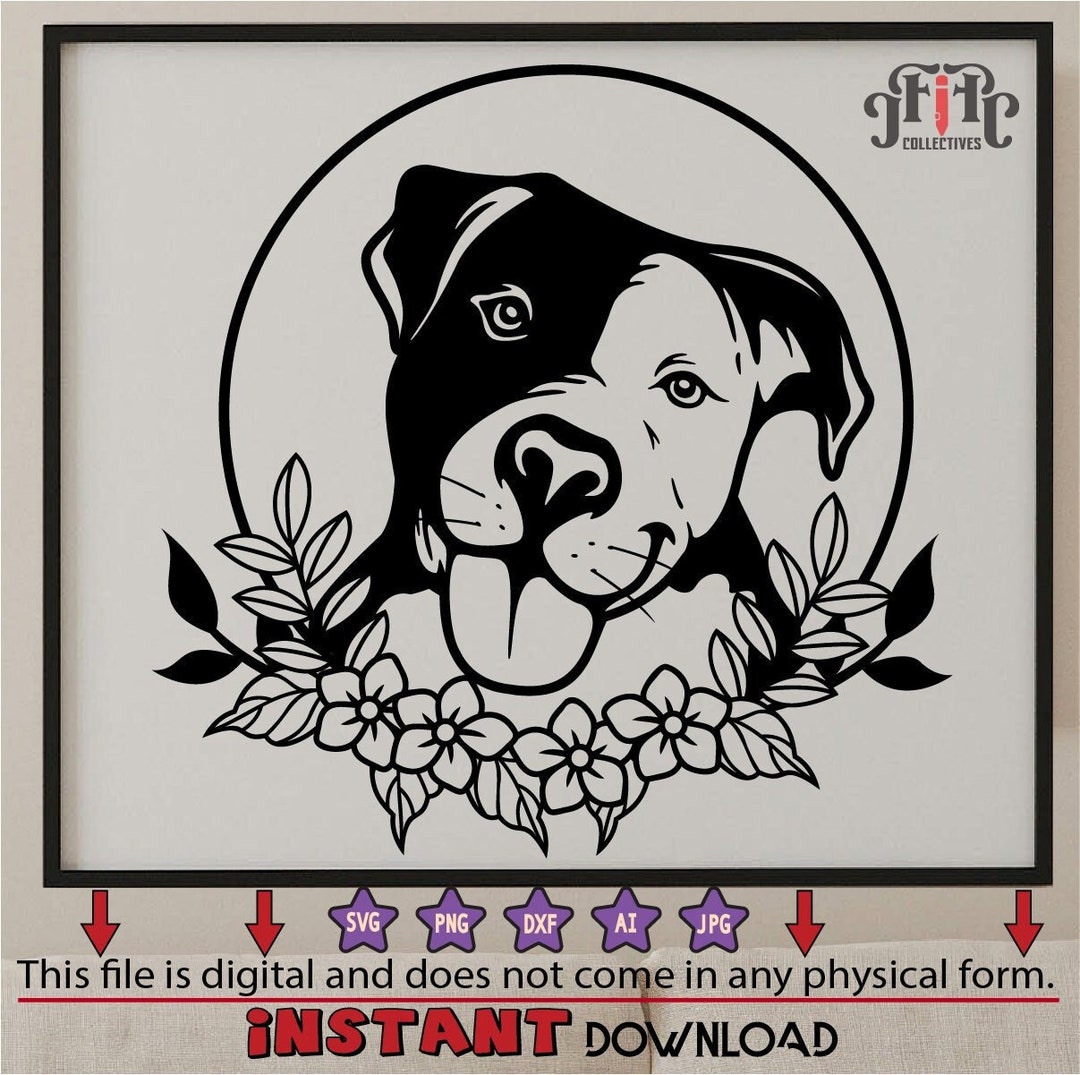 Pitbull With Florals Svg, American Pit Bull Svg, Pitbull Clipart ...