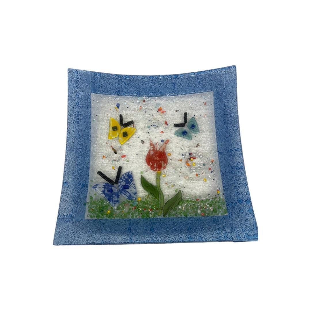 Glass Spring Plate, Butterfly Plate, Flower Plate, Fused Glass Art ...