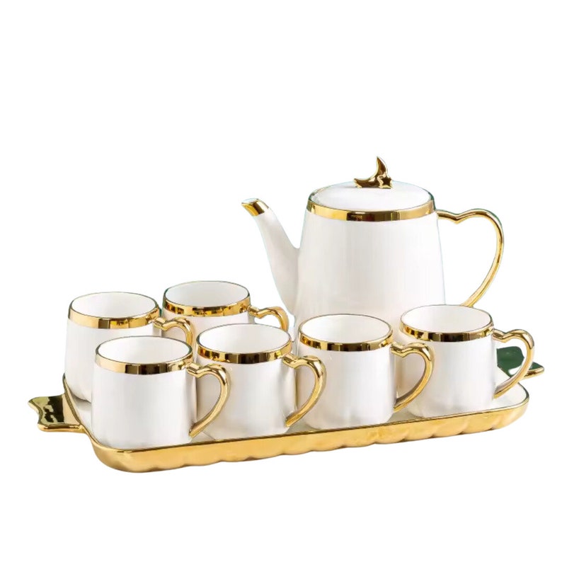 Luxury Modern Ceramic Tea / Coffee Set White With Gold Accent - Etsy