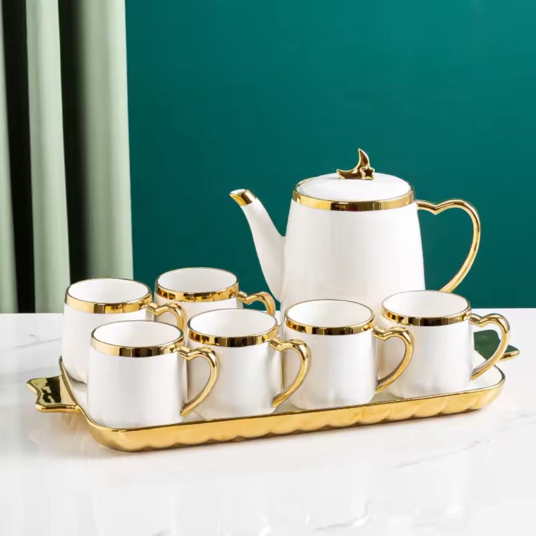 Luxury Modern Ceramic Tea / Coffee Set White With Gold Accent - Etsy