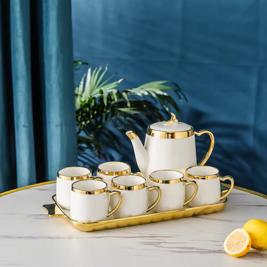 Luxury Modern Ceramic Tea / Coffee Set White With Gold Accent - Etsy