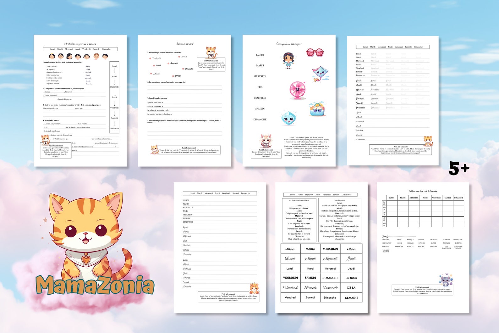 French Days of the Week Exercises for Kids 5 exercices Sur Les Jours De ...