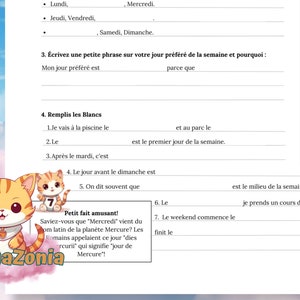 French Days of the Week Exercises for Kids 5 exercices Sur Les Jours De ...