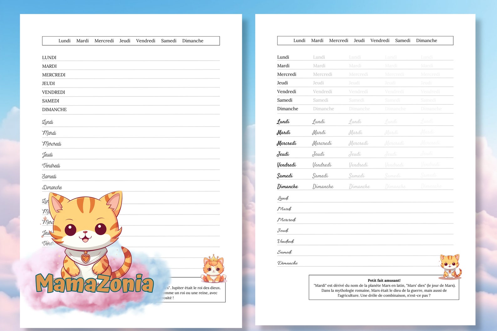 French Days of the Week Exercises for Kids 5 exercices Sur Les Jours De ...