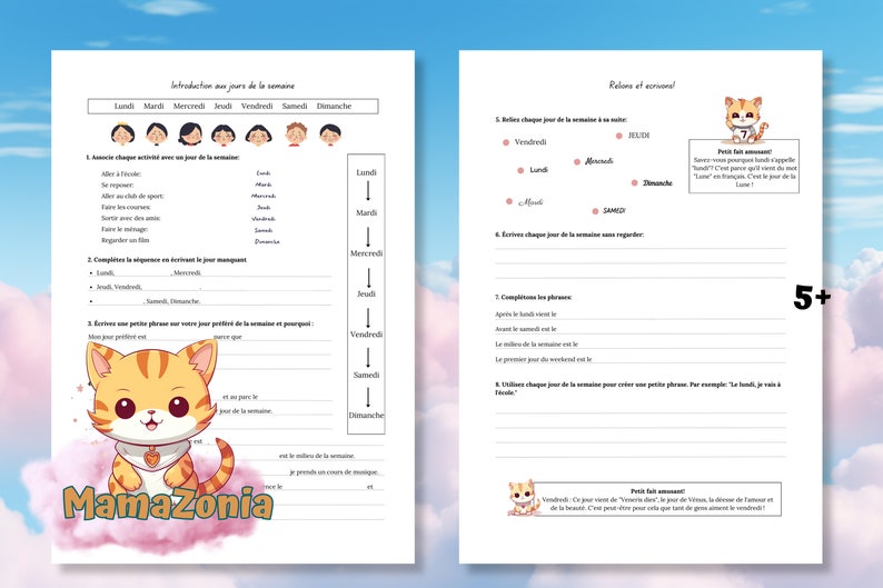 French Days of the Week Exercises for Kids 5 exercices Sur Les Jours De ...