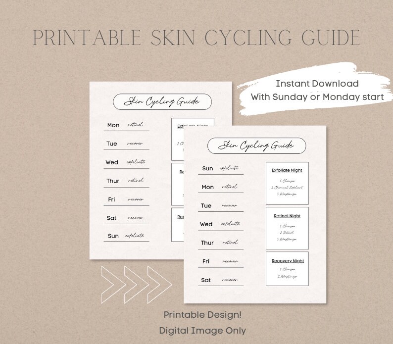 Skin Cycling Guide Cheat Sheet Skin Cycling Routine Printable Template Skin Cycling Calendar ...