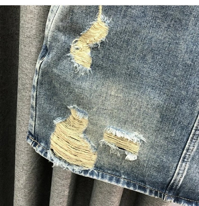 Distressed Denim Overall Mini Skirt Edgy and Versatile Fashion Piece - Etsy