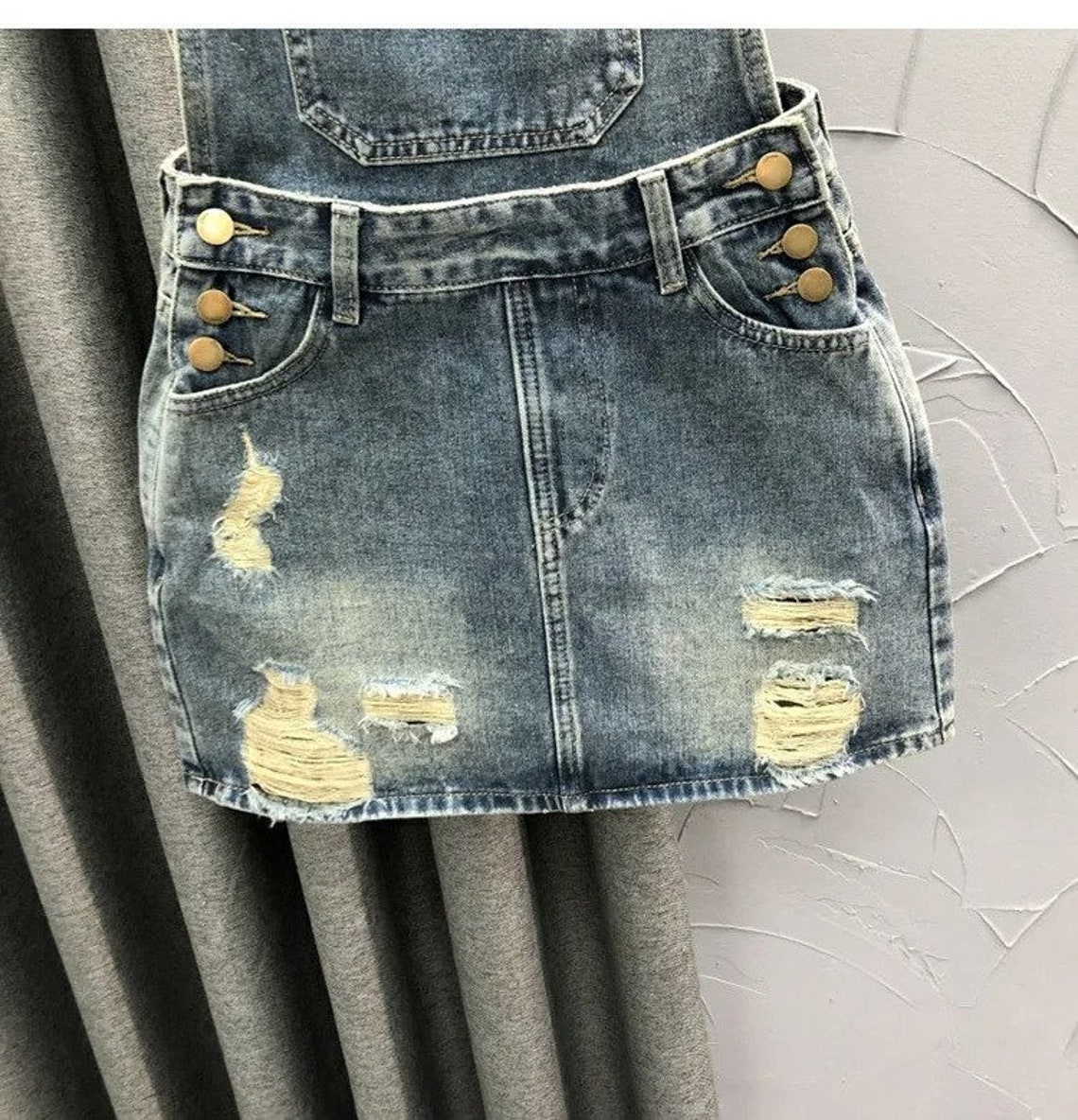 Distressed Denim Overall Mini Skirt Edgy and Versatile Fashion Piece - Etsy