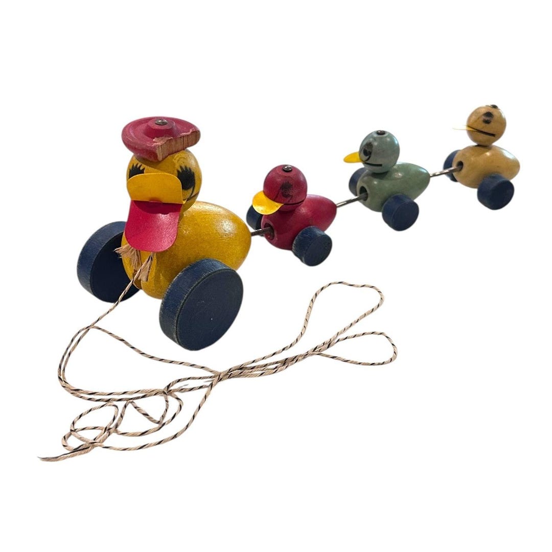 VNTG 1946 Fisher Price Quacky Family #644 Wood Pull Toy Original String ...