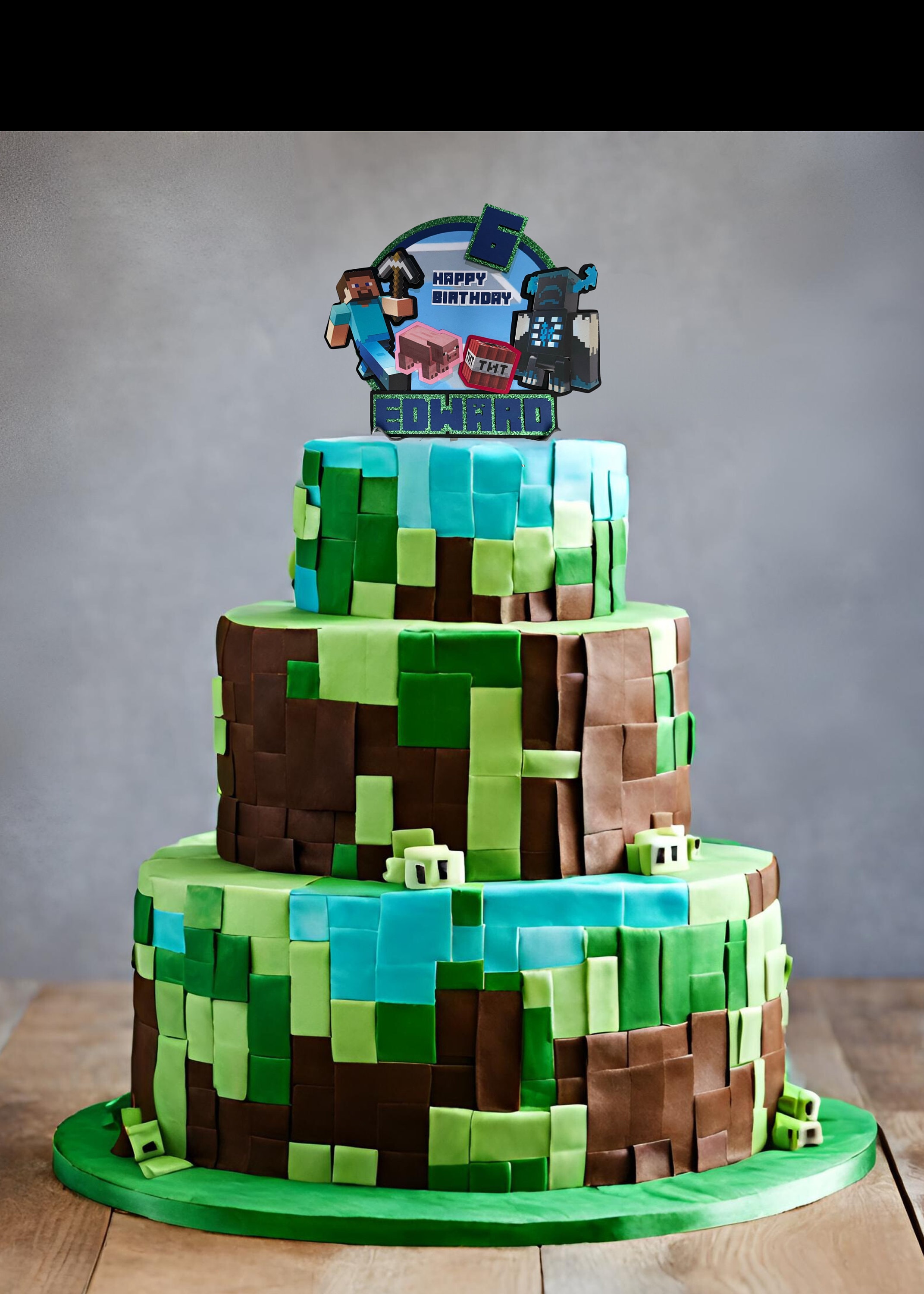 Minecraft Theme Cake Topper, Video Game Cake Topper, Minecraft Theme ...