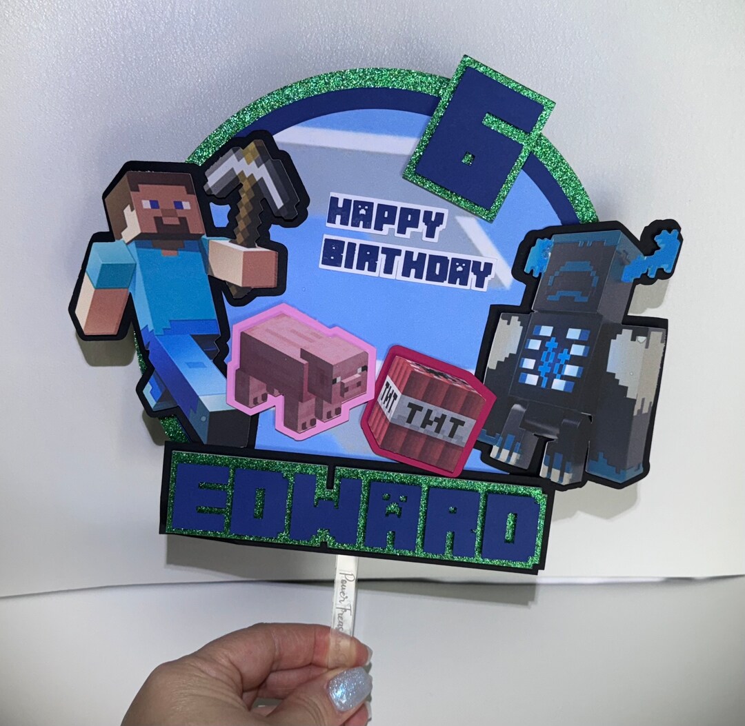Minecraft Theme Cake Topper, Video Game Cake Topper, Minecraft Theme ...