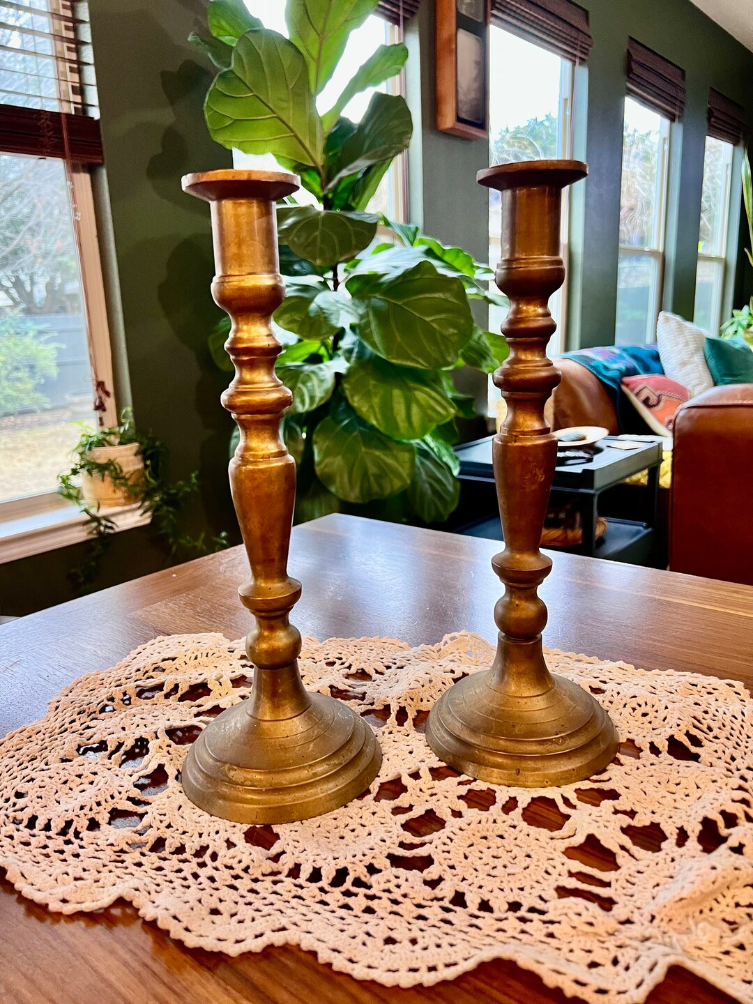 Set of 2 Extra Large Candle Holders 13 Vintage Brass Candlesticks, Big ...