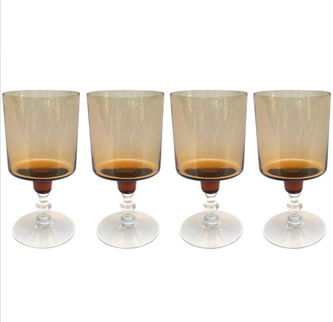Mid Century Sasaki Regency Amber Stemware Set of 4 Water Goblets 6 Tall ...