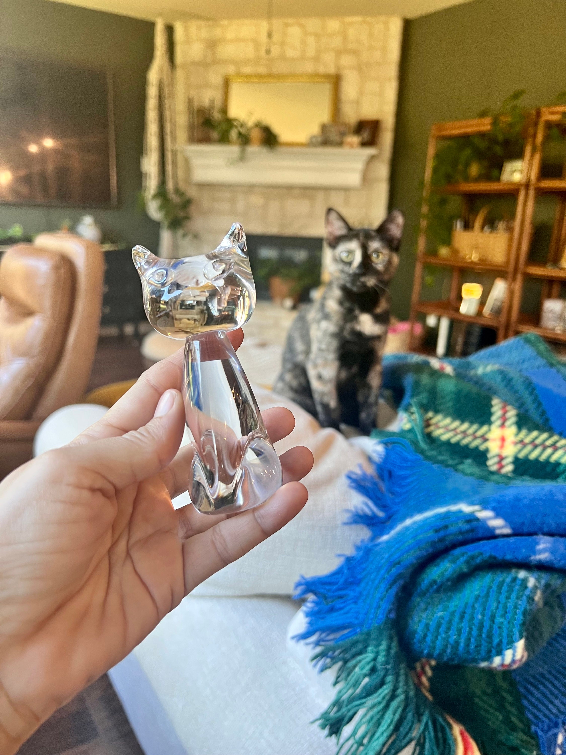 Vintage Glass Cat Figurine, Sun Catcher, Glass Cat Paperweight, Cat ...