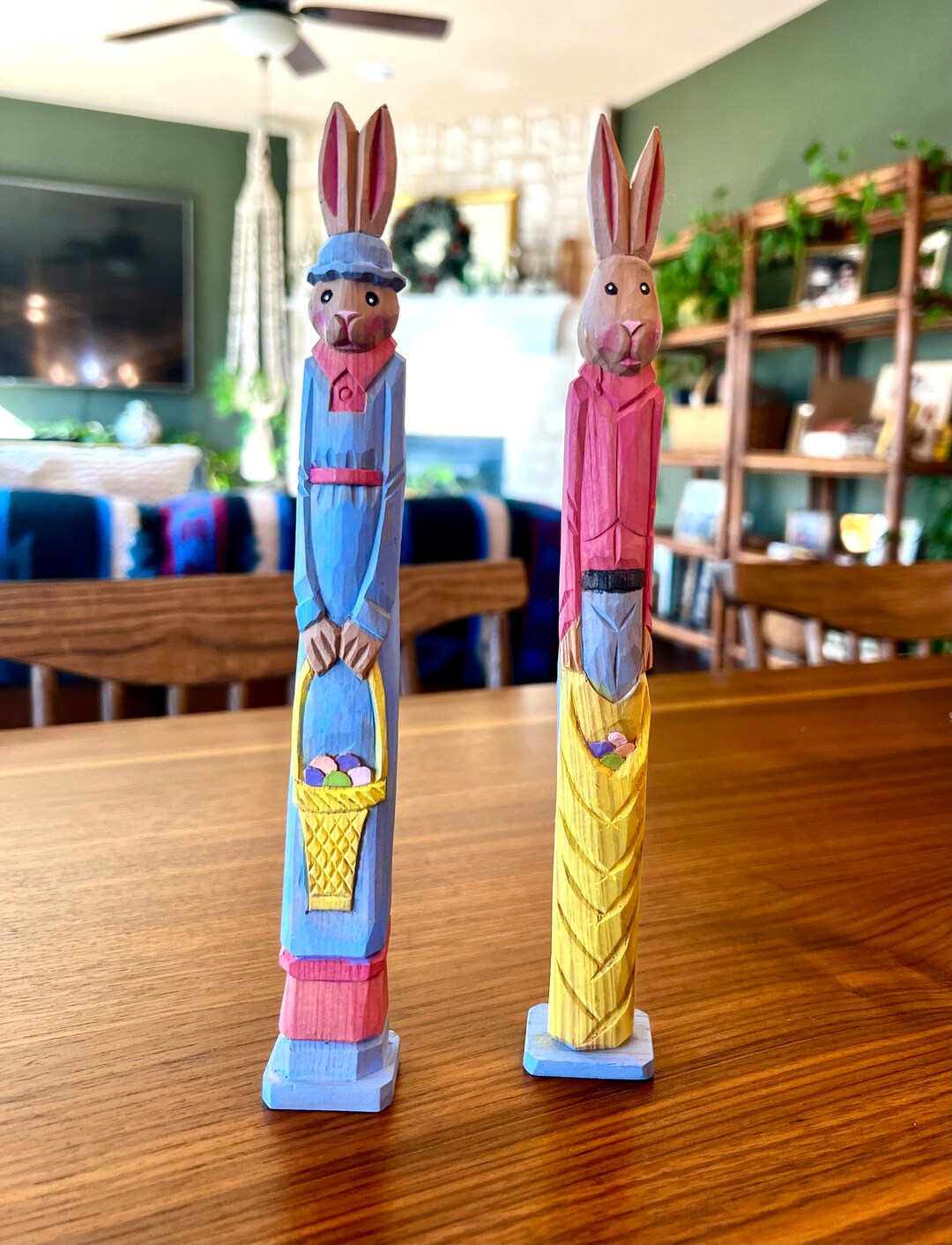 Vintage Wood Bunny Rabbits Easter Decor Vintage Rabbit Easter Basket ...