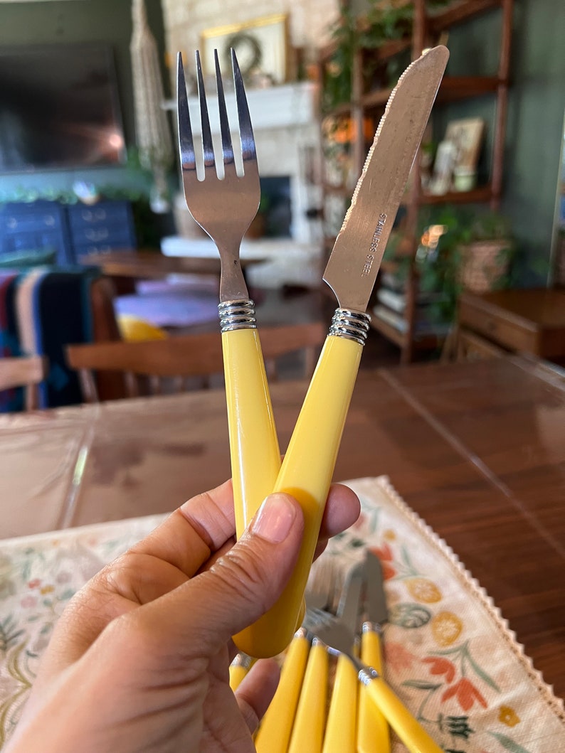 Vintage Yellow Forks, Knives 5 Table Settings - Etsy