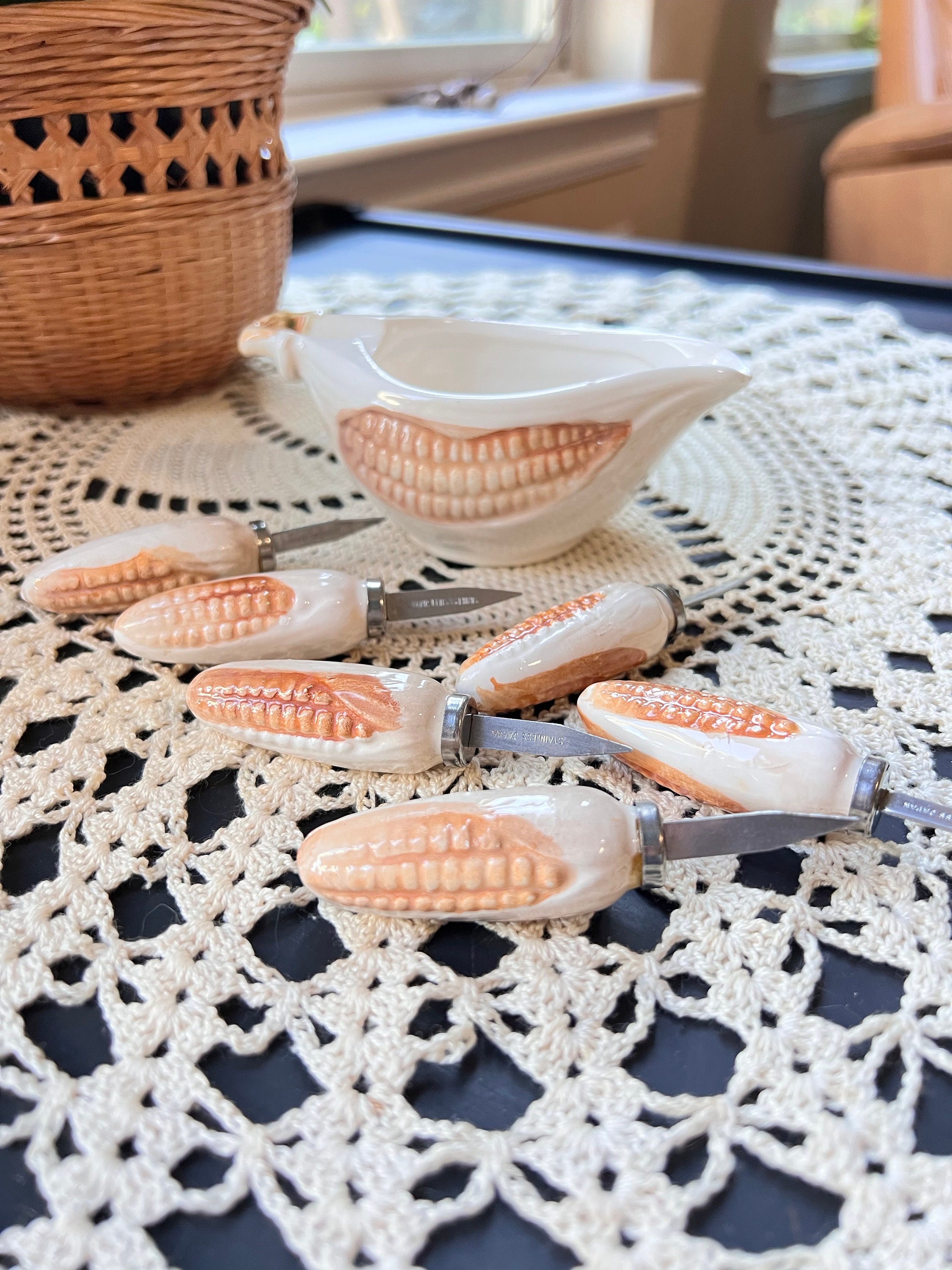 Vintage Corn Cob Holders Stainless Steel Set With Butter Dish - Etsy