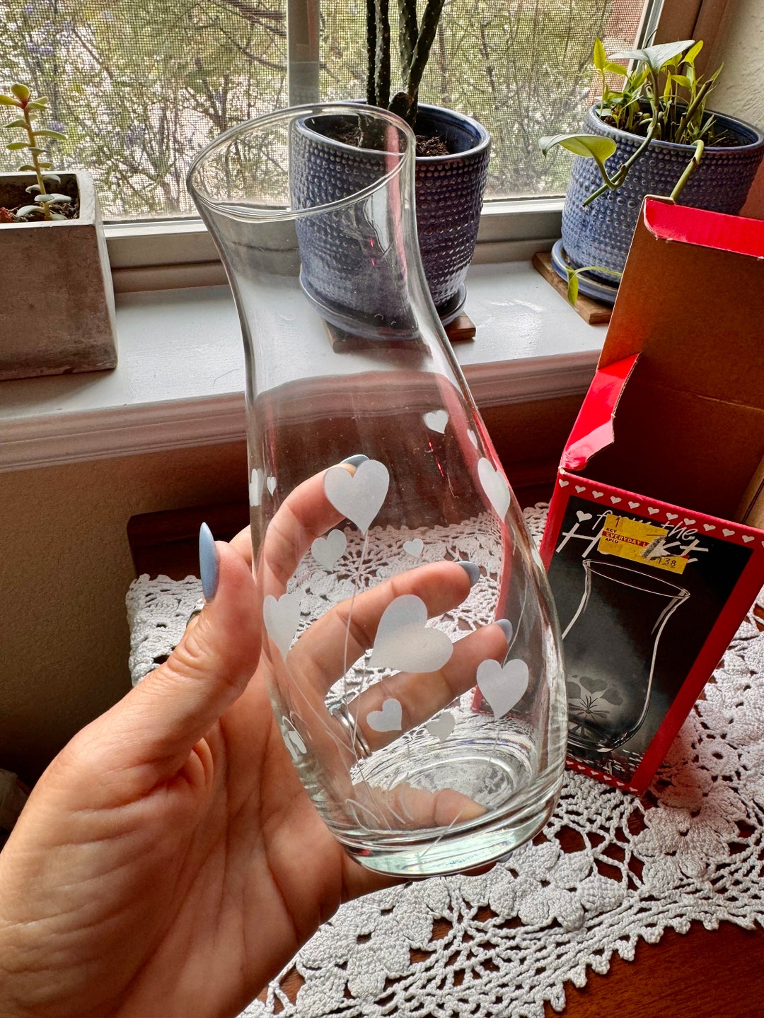 Heart Pasabahce Made in Turkey Floral Quality Etched Glass Vase 7 ...