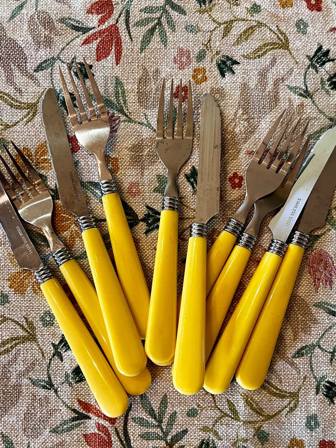 Vintage Yellow Forks, Knives 5 Table Settings - Etsy
