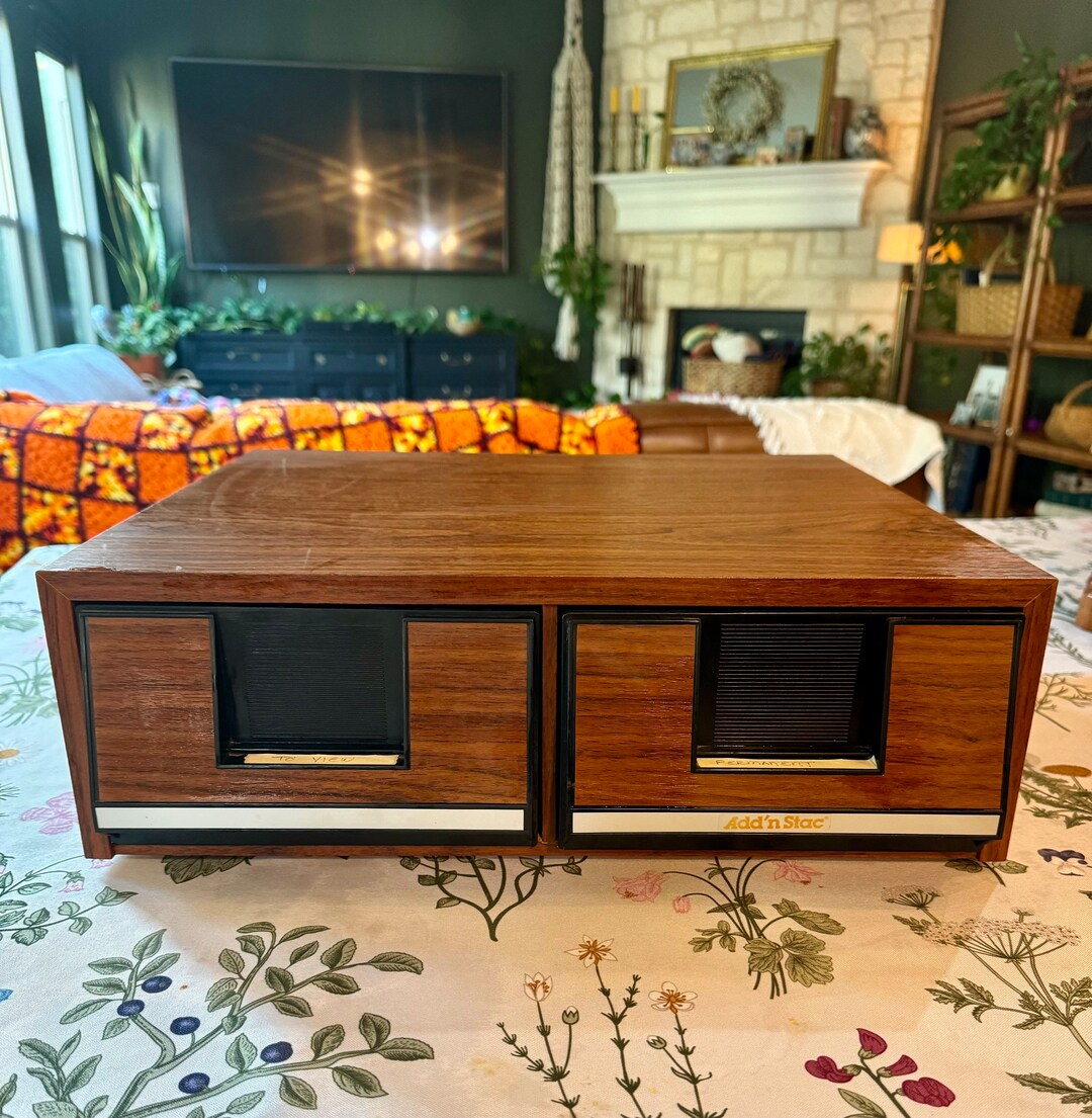 Addn Stac VHS Tape Holder 2 Drawer Storage Cabinet Case Vintage Faux ...