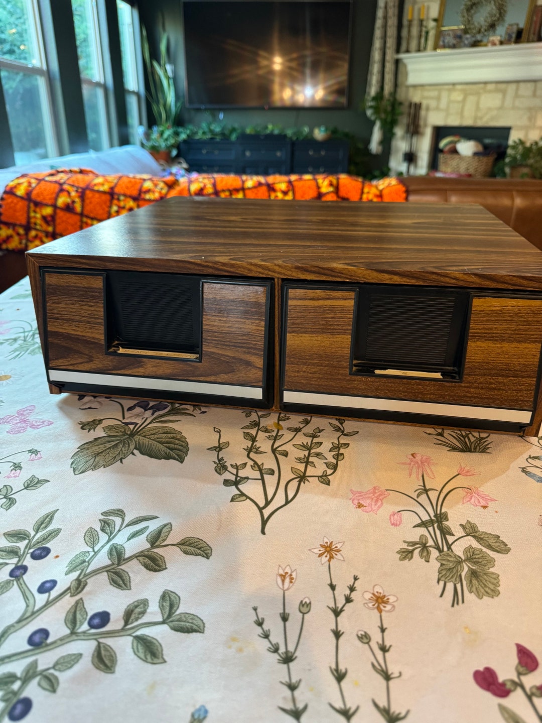 VHS Tape Holder 2 Drawer Storage Cabinet Case Vintage Faux Wood Video ...