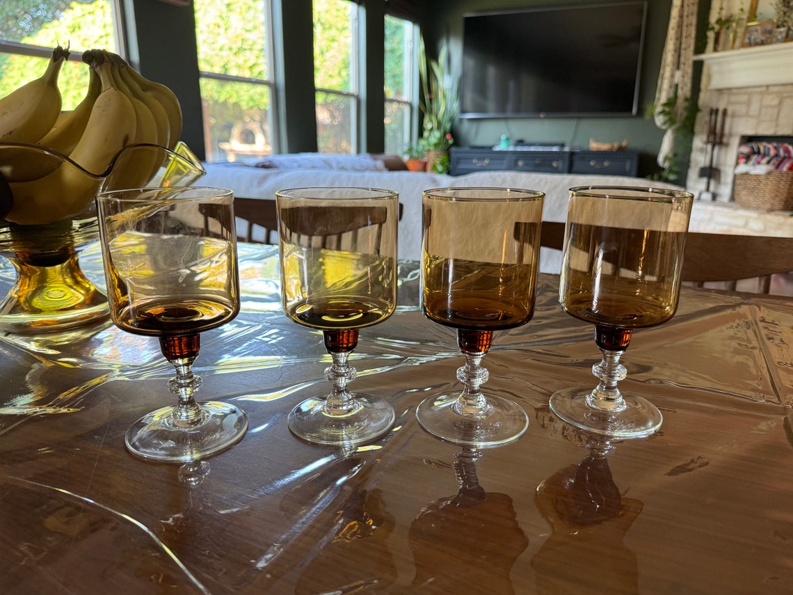 Mid Century Sasaki Regency Amber Stemware Set of 4 Water Goblets 6 Tall ...