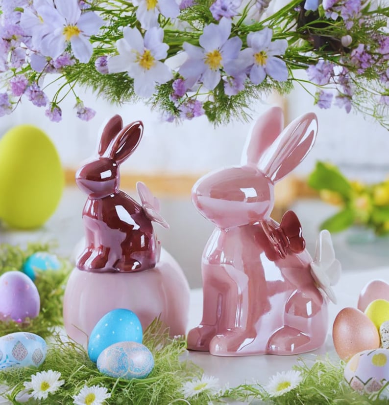 Ceramic Easter Bunny Statue Easter Decor Spring Animal Decor Bunny ...