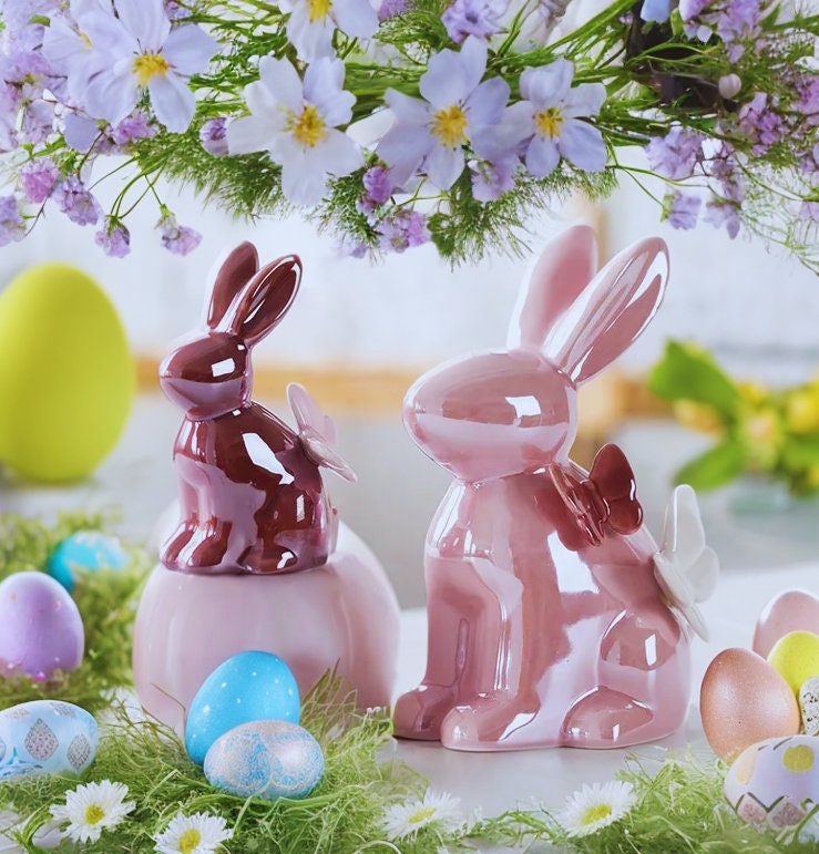 Ceramic Easter Bunny Statue Easter Decor Spring Animal Decor Bunny ...