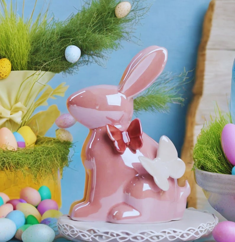 Ceramic Easter Bunny Statue Easter Decor Spring Animal Decor Bunny ...