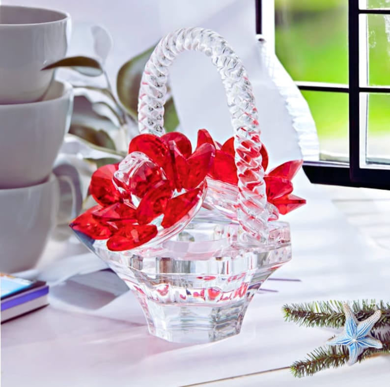 Crystal Rose Flower Basket Valentine's Gift Gift for Her Romantic Home ...