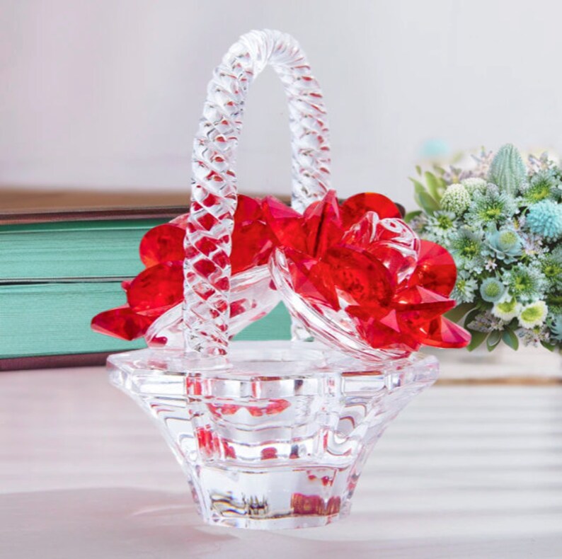 Crystal Rose Flower Basket Valentine's Gift Gift for Her Romantic Home ...