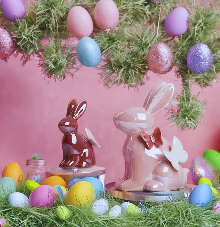 Ceramic Easter Bunny Statue Easter Decor Spring Animal Decor Bunny ...