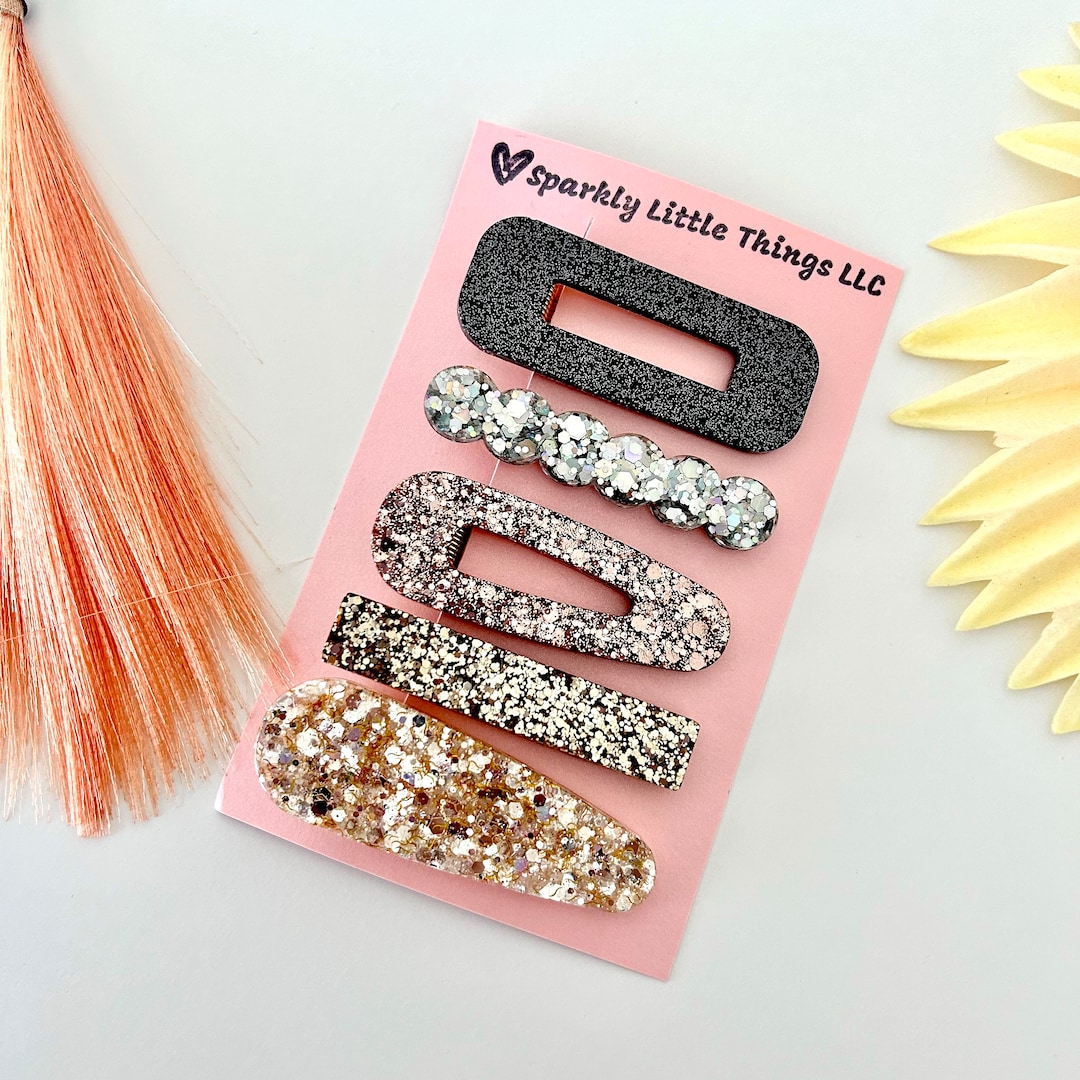 Sparkly Hair Clips, Neutral Glitter Set, Classy Hair Accessories, Set ...