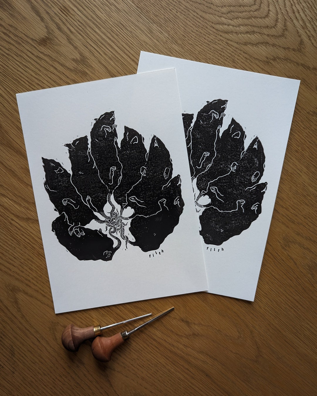 The Rat King Linocut Art Print Printmaking Wall Art Original - Etsy