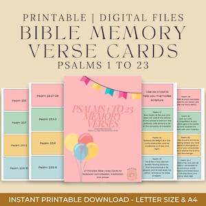 Psalms 1 to 23 Bible Memory Verse Cards Printable Digital Files ...