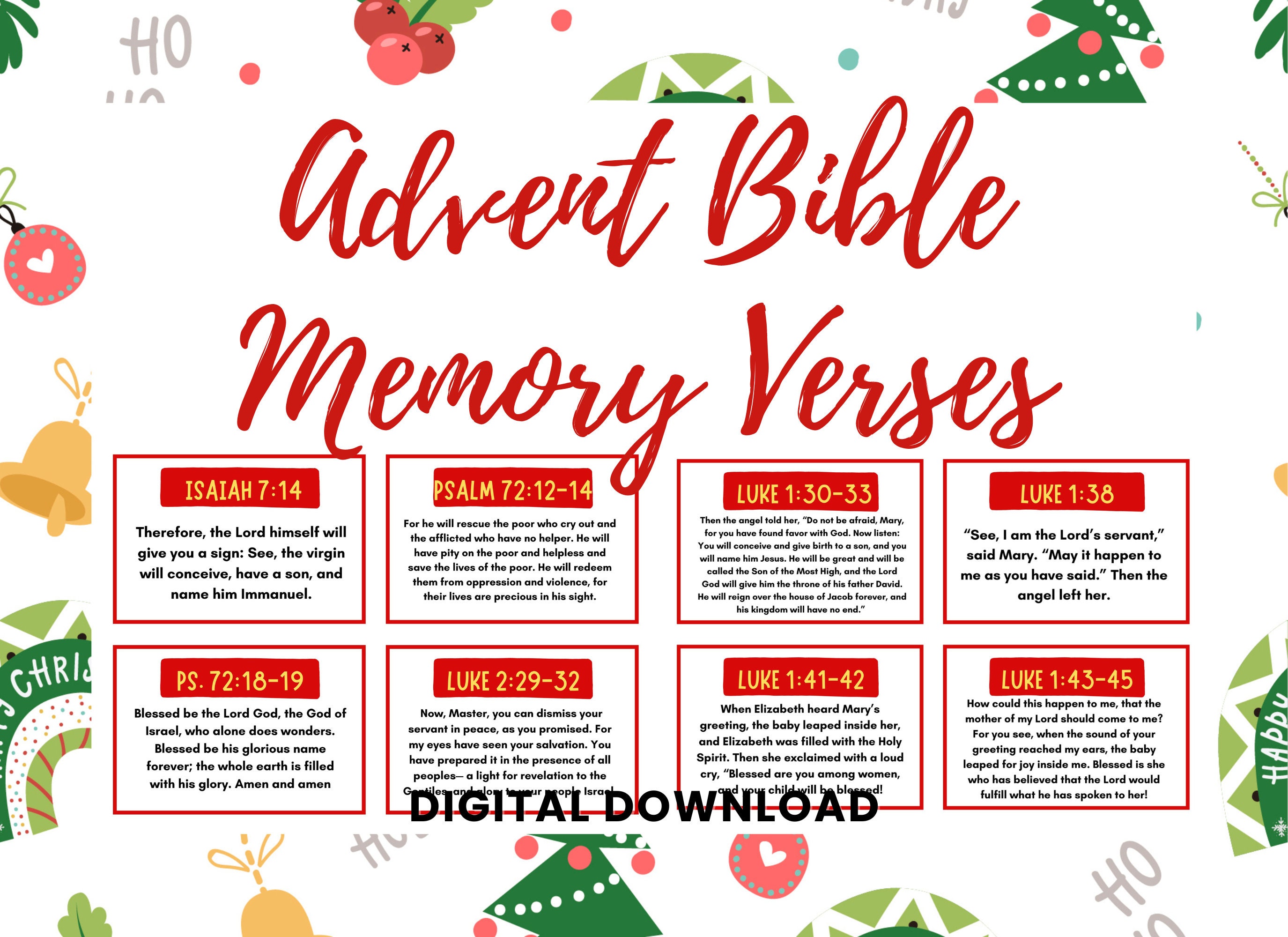 Advent and Christmas Bible Memory Verses. Scripture Memory Cards ...