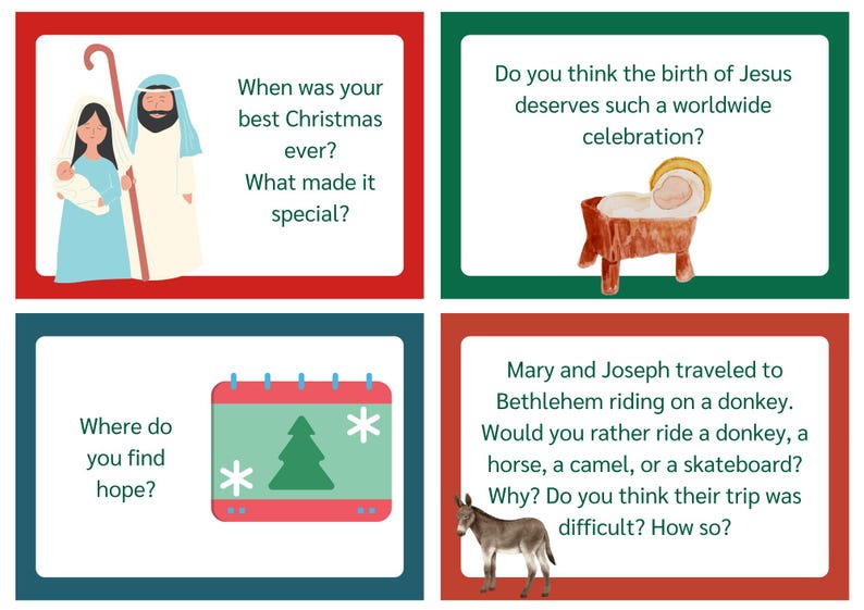 Christian Christmas Conversation Cards – Family Faith Game (printable ...
